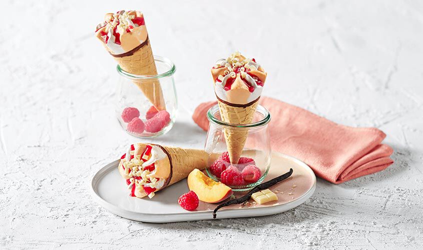 40% Cornets vanille-pêche melba - Cones | Bofrost